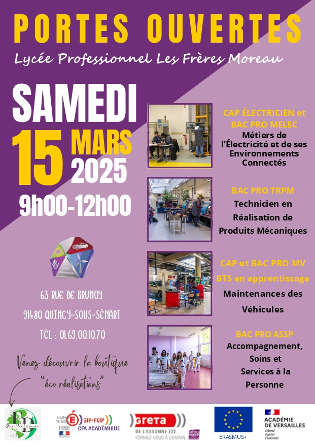Lycée professionnel Les frères Moreau - 63 Rue de Brunoy, 91480 Quincy s/Sénart - 01 69 00 10 70
